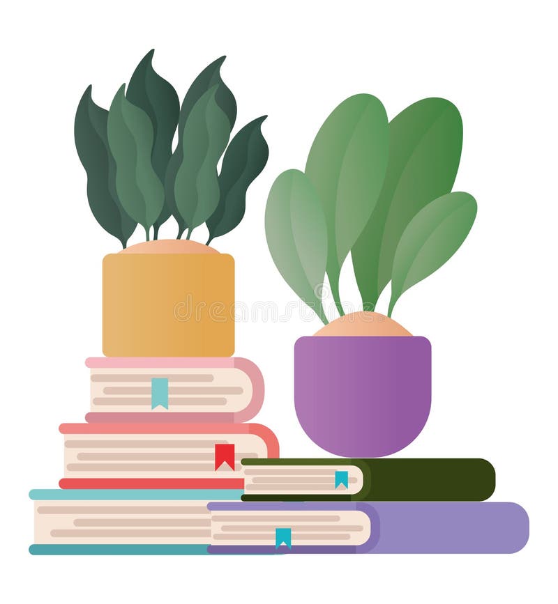Books with Plants Pots Vector Design Stock Vector - Illustration of ...
