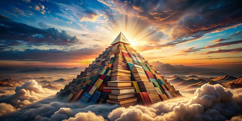 A Books Pyramid Piercing the Clouds Surreal Architectural Photography ...