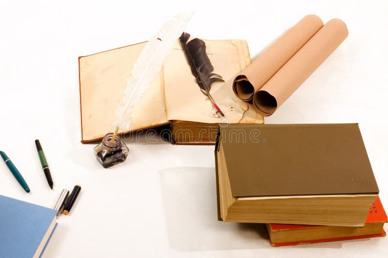 Books and Quill and Ink Well Stock Photo - Image of book, calligraphy ...
