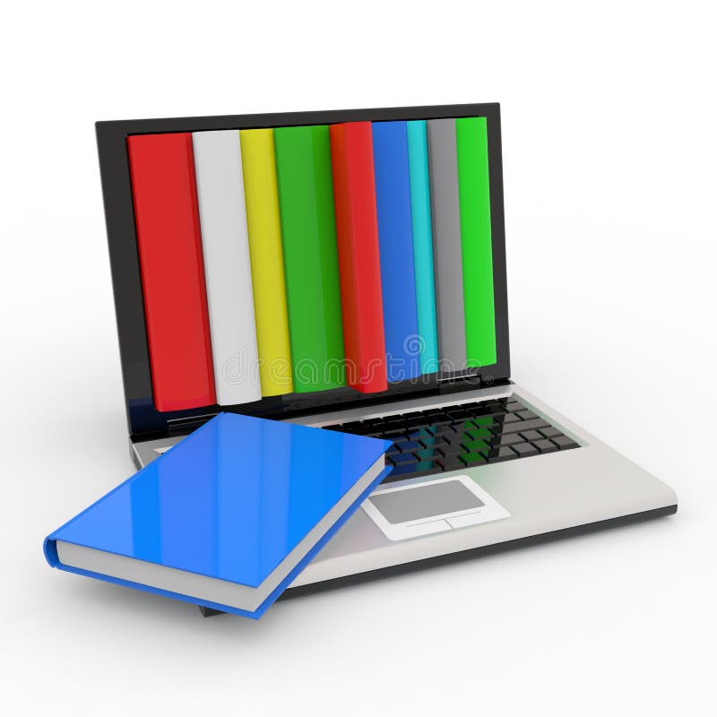 Books into the Screen of Laptop. Stock Illustration - Illustration of ...