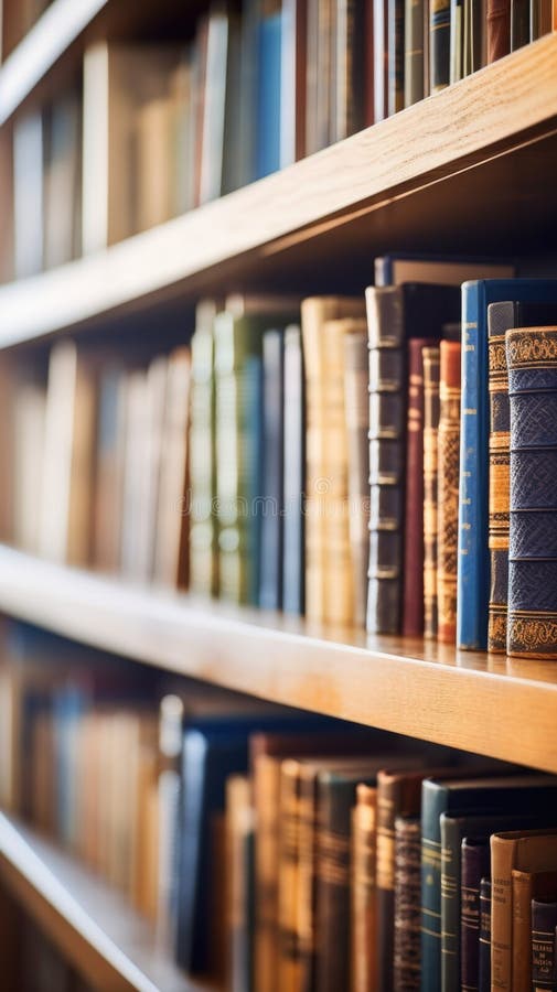 Books on a Shelf in a Library, AI Stock Photo - Image of indoors ...