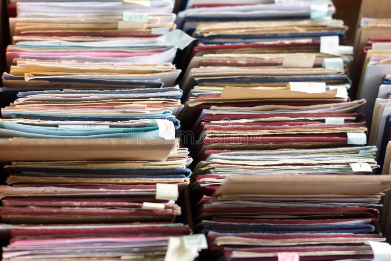 File Folders in a File Cabinet, Card Catalog in a Library, Closeup ...