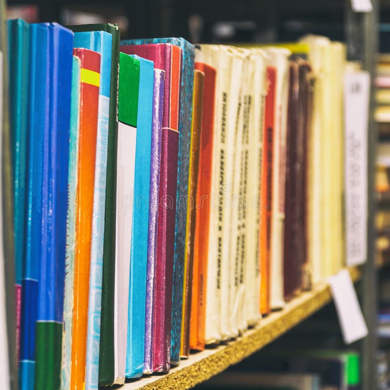 Books on a Shelf in the Library Stock Image - Image of bookcover ...