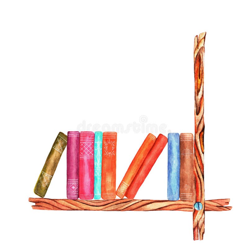 Books on the Shelf. Watercolor 5 Stock Illustration - Illustration of ...