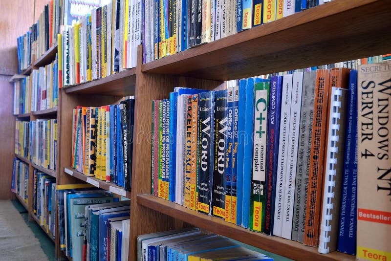 Computer Books On The Shelves Editorial Stock Photo - Image of closeup ...
