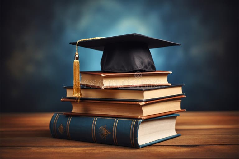 Books Stack with Graduation Cap, Space for an Educational Concept Stock ...