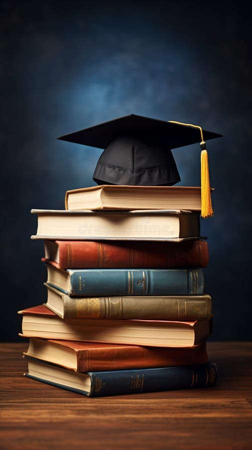 Books Stack with Graduation Cap, Space for an Educational Concept Stock ...