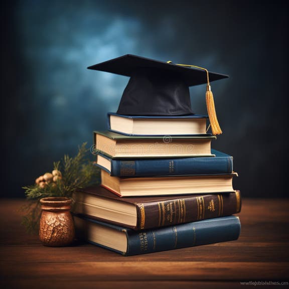 Books Stack with Graduation Cap, Space for an Educational Concept Stock ...