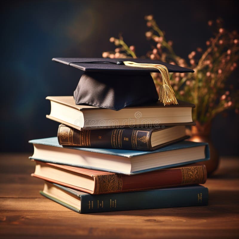 Books Stack with Graduation Cap, Space for an Educational Concept Stock ...