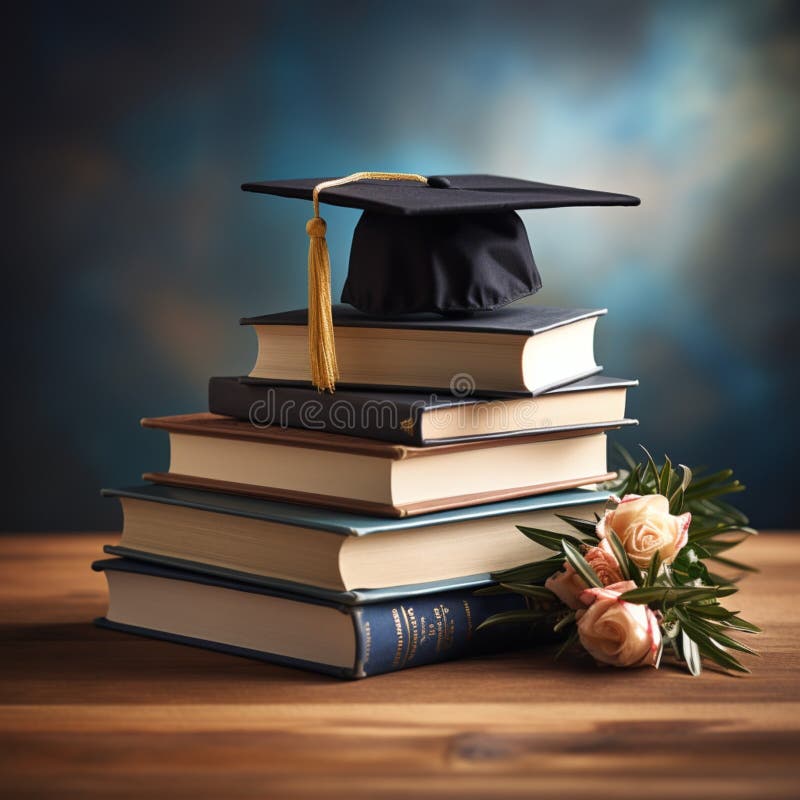 Books Stack with Graduation Cap, Space for an Educational Concept Stock ...