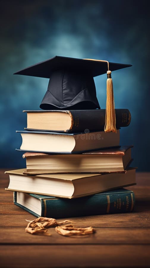 Books Stack with Graduation Cap, Space for an Educational Concept Stock ...