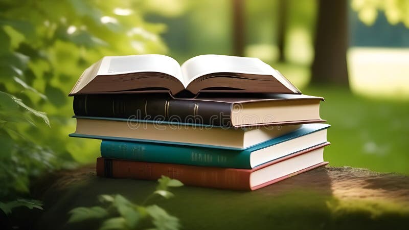 Books Stack in Nature, Outdoor Stock Photo - Image of literature, stack ...
