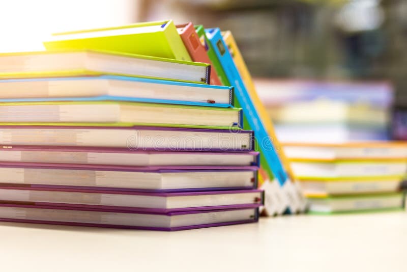 Books Stack on the Table in Library at School Stock Photo - Image of ...