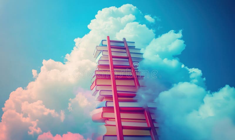 Books Stacked in Clouds, Symbolizing Knowledge and Imagination ...