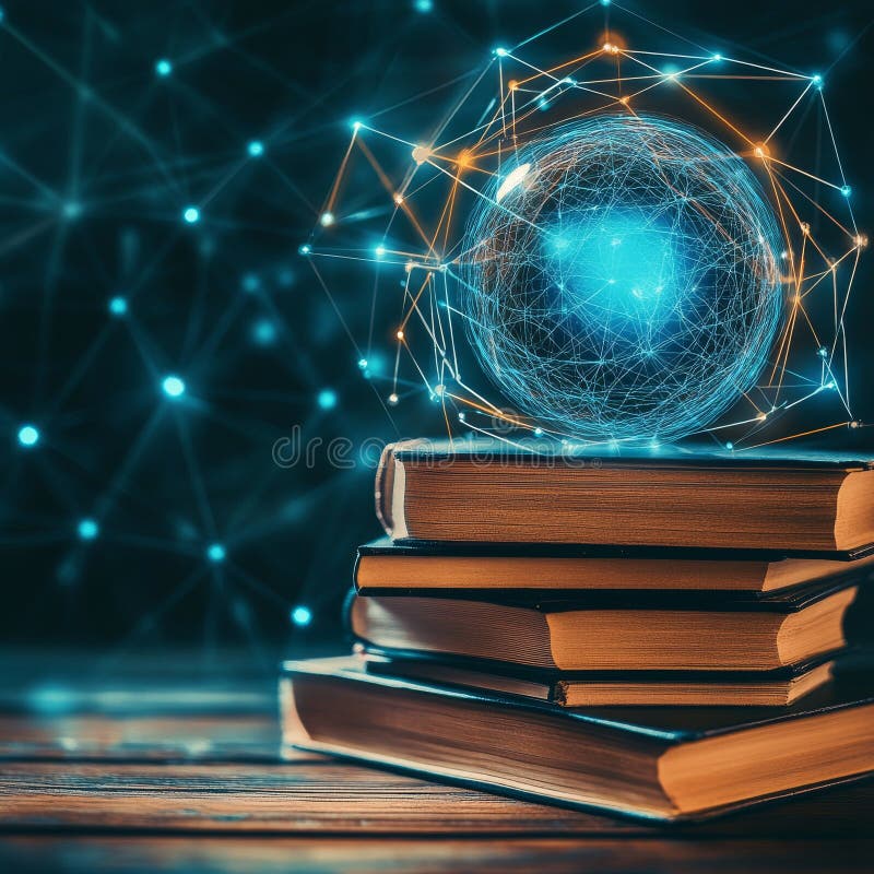 Books Stacked with a Glowing Sphere Representing Knowledge and ...