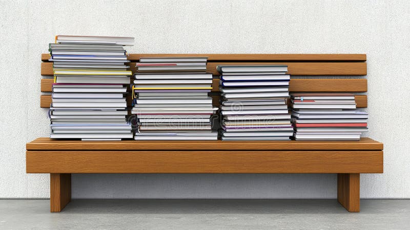 Books Stacked on Park Bench, Wall Background, Knowledge Sharing Stock ...