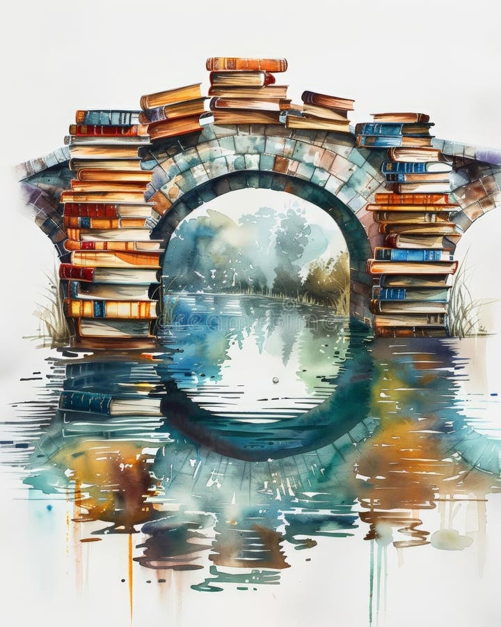 Books Stacked To Form Bridge, in Architectural Style Stock Illustration ...