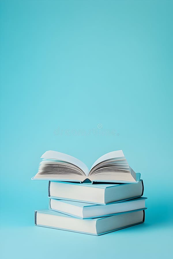 Books Stacked Together with an Open Book Above Them Against a Light ...