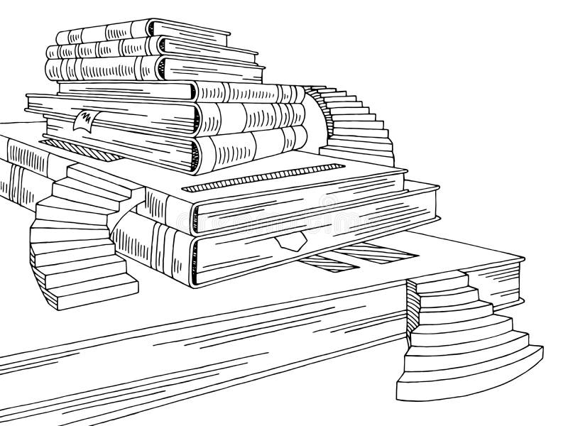 Books Stairs Graphic Black White Sketch Illustration Vector Stock ...