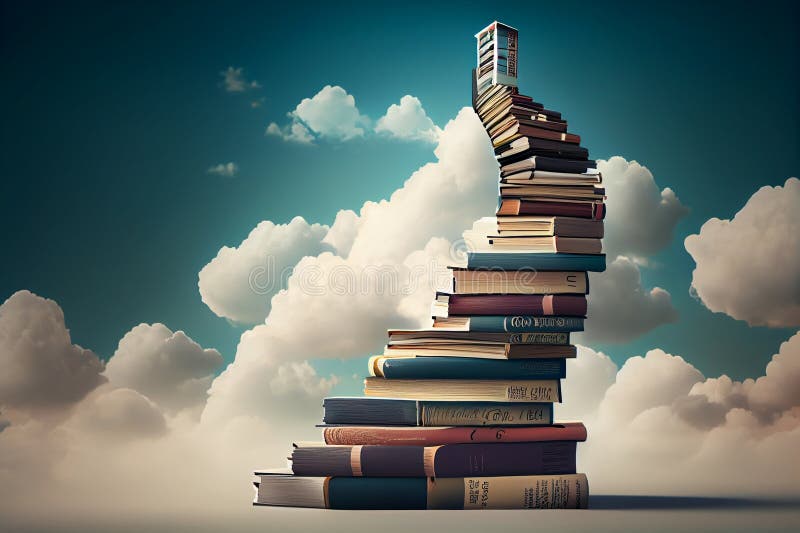 Books with Stairs To the Sky with Clouds.generative Ai Stock ...