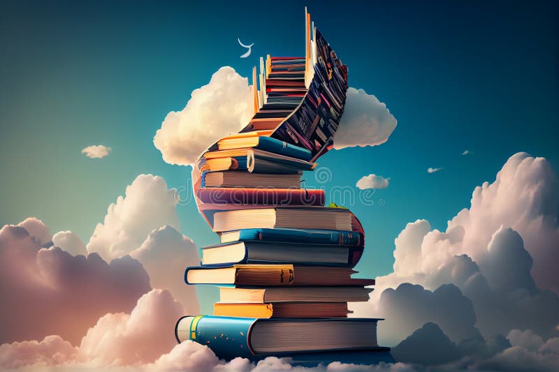 Books with Stairs To the Sky with Clouds.generative Ai Stock ...