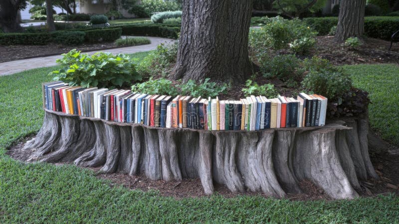 Books Stand on Stump in the Garden at Spring Season, with Reading Zone ...