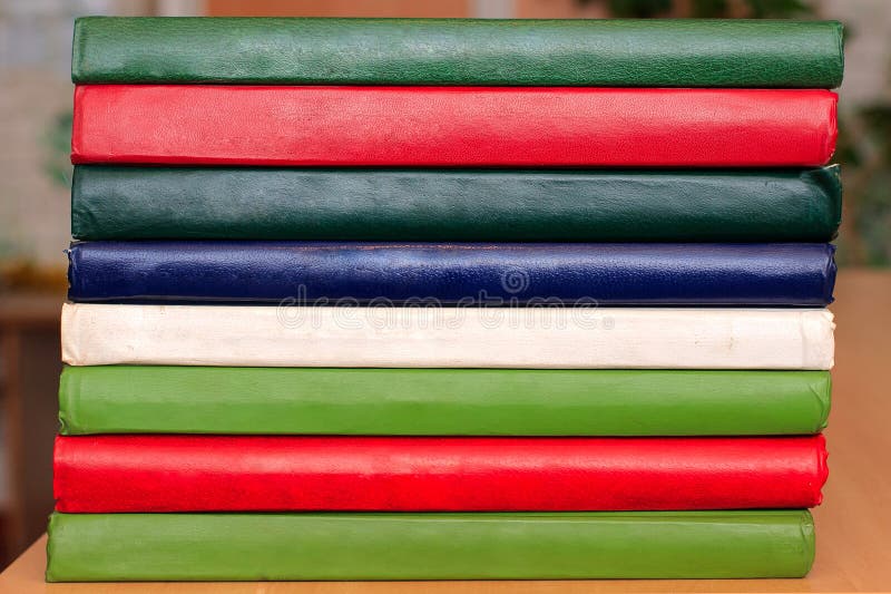 Books Standing in a Row on the Table. Textbooks for Educational ...