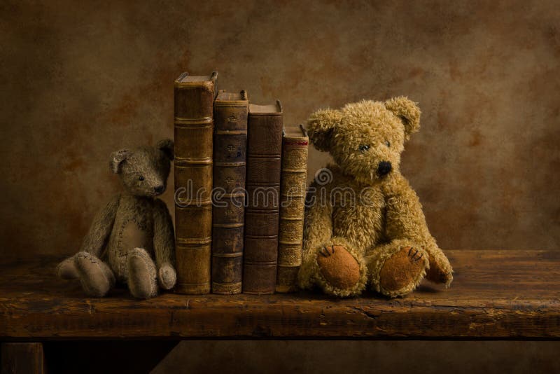 Books and Stuffed Bears on Rustic Shelf Stock Image - Image of antique ...