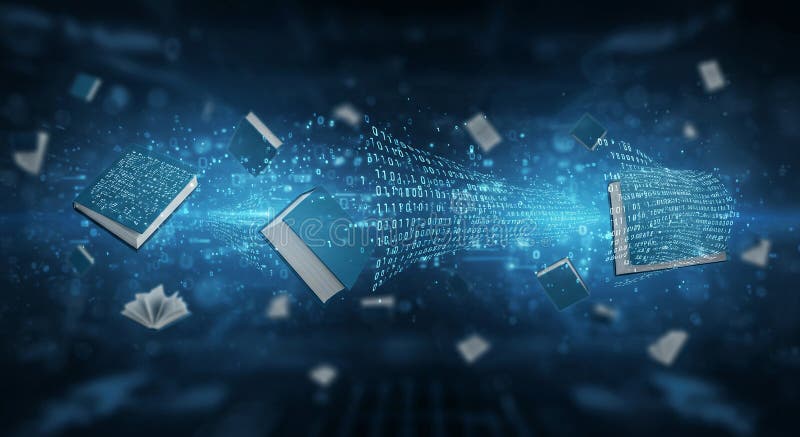 Books Suspended in a Digital Stream, Symbolizing the Fusion of ...