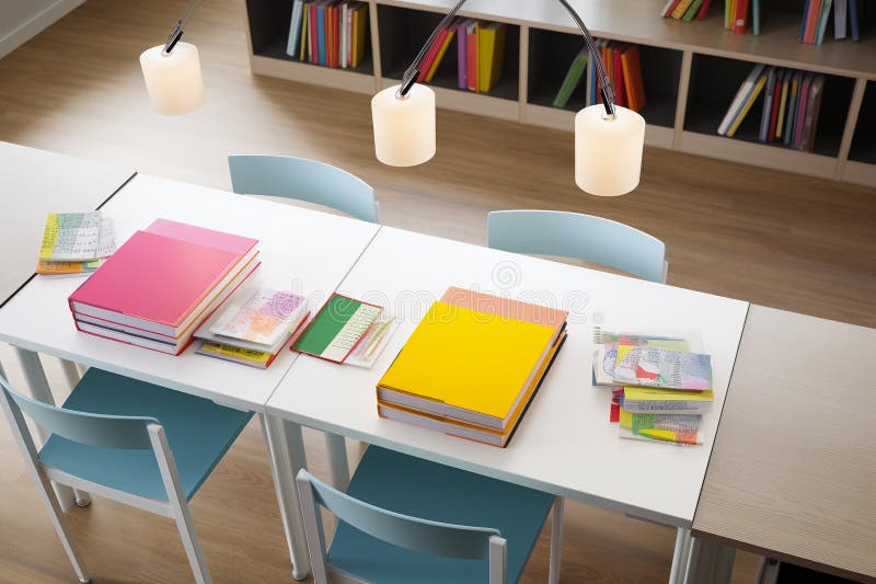 Books on the Table in the Classroom. Education Concept. 3D Rendering ...