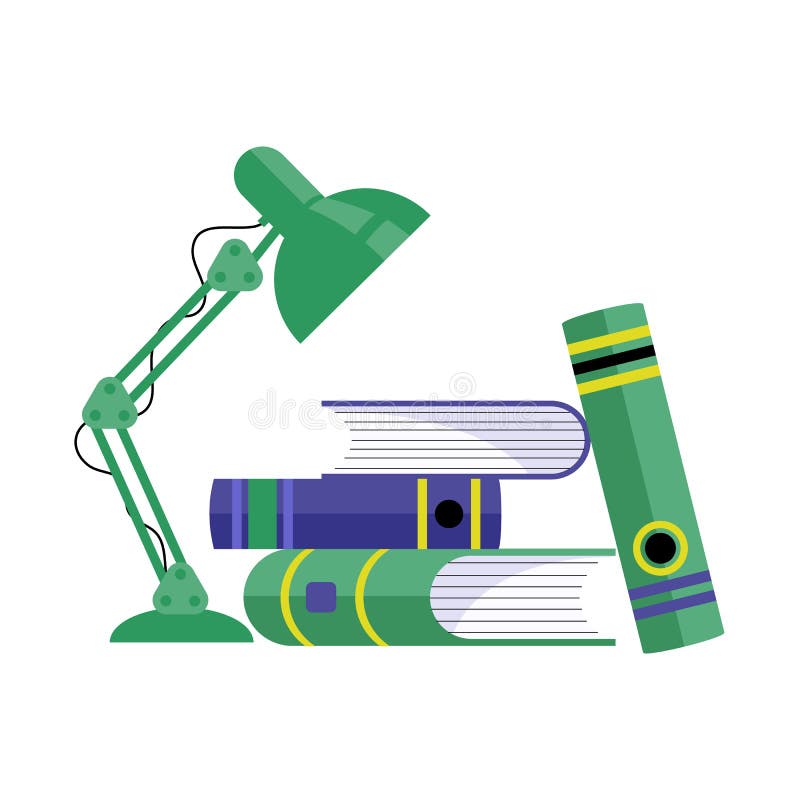 Books and Table Lamp. Vector Illustration. Stock Vector - Illustration ...