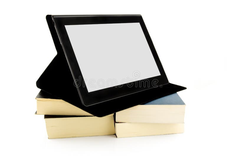 Books and a tablet device stock image. Image of computer - 37653065