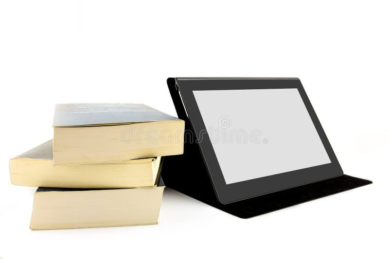 Books and a tablet device stock image. Image of computer - 37653065