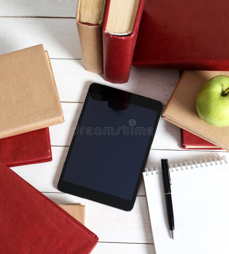 Books with tablet stock photo. Image of digital, learning - 66360392
