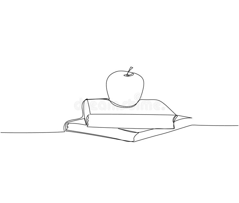 Books, Textbooks and an Apple One Line Art. Continuous Line Drawing of ...