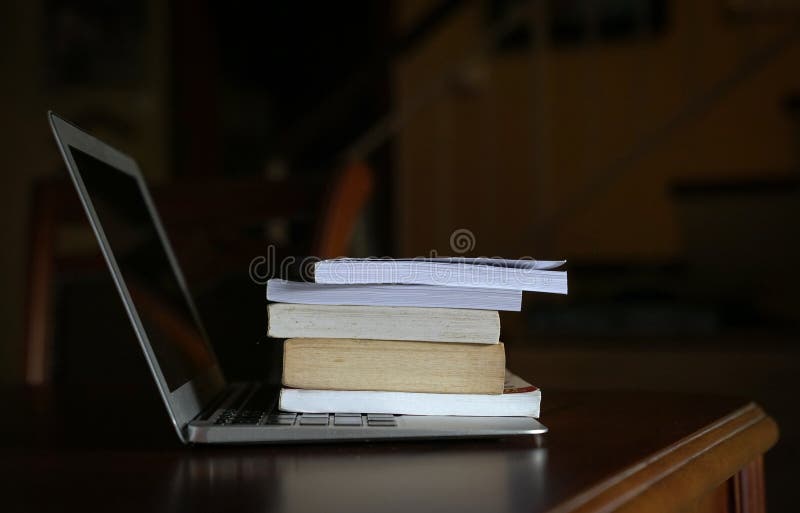 Books on Top of Computer Laptop. Online Education Stock Photo - Image ...