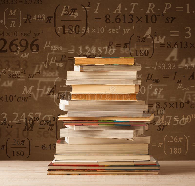 Books on Vintage Background with Math Formulas Stock Illustration ...