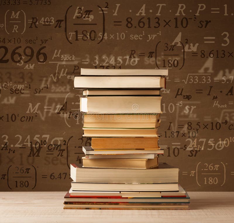 Books on Vintage Background with Math Formulas Stock Image - Image of ...