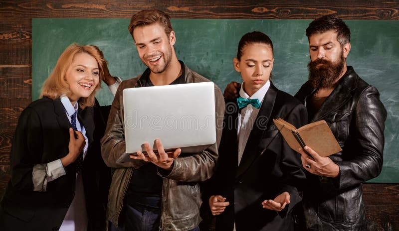 Books Vs Computer Education. Teacher and Students. Lesson and Education ...