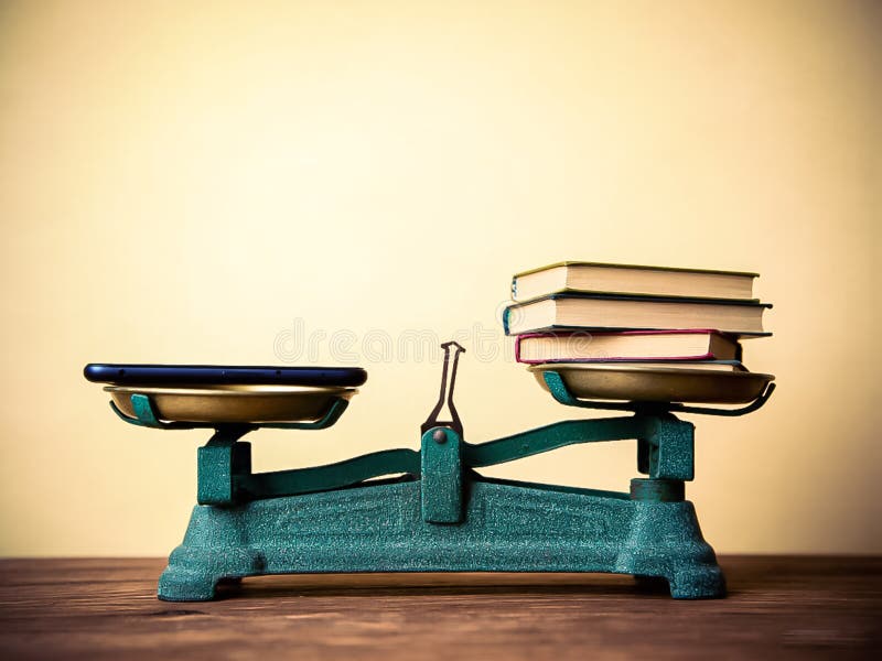 Books vs. Phone on a Scale stock illustration. Illustration of ...