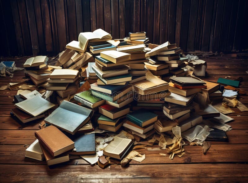 Books on Wooden Table in Style of Structured Chaos Stock Illustration ... Books on Wooden Table in Style of Structured Chaos Stock Illustration ...