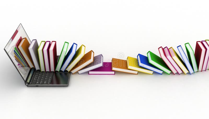 Books from Your Laptop on a White Stock Illustration - Illustration of ...