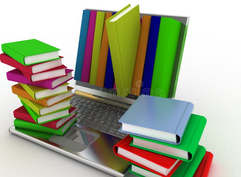 Books from Your Laptop on a White Stock Illustration - Illustration of ...