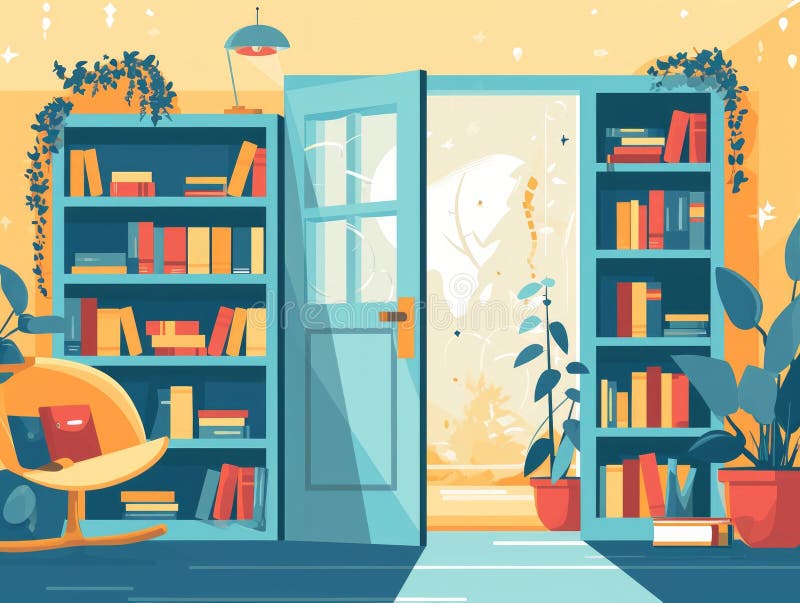 Bookshelf with Books. Illustration in Flat Cartoon Style Stock ...
