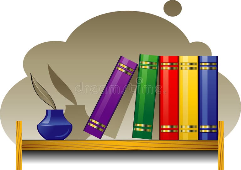 Bookshelf with Books and Inkwell Stock Vector - Illustration of ...