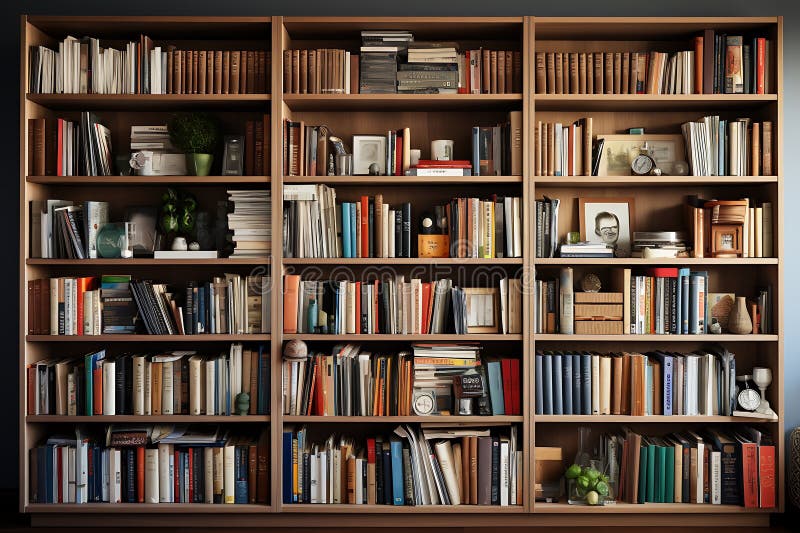 Bookshelf with Books in the Library. 3d Rendering Stock Illustration ...