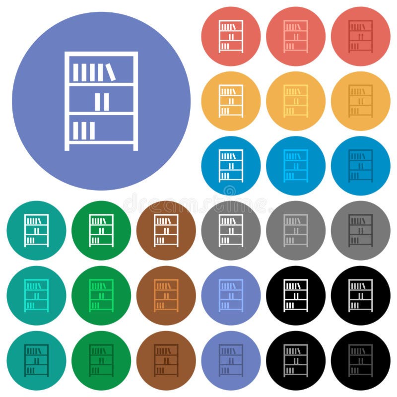 Bookshelf with Books Solid Color Darker Flat Icons Stock Vector ...
