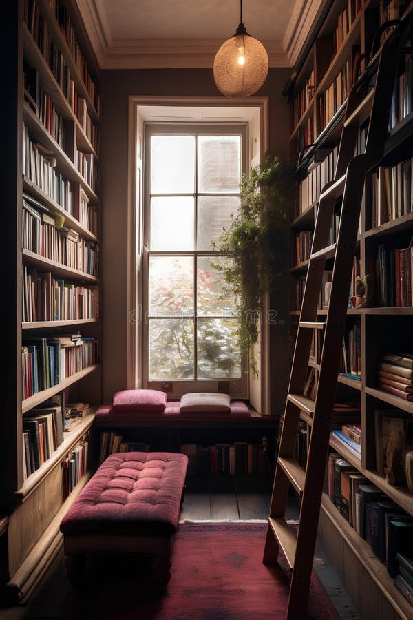 Bookshelf with Books and a Sofa in a Library. 3d Rendering Stock ...