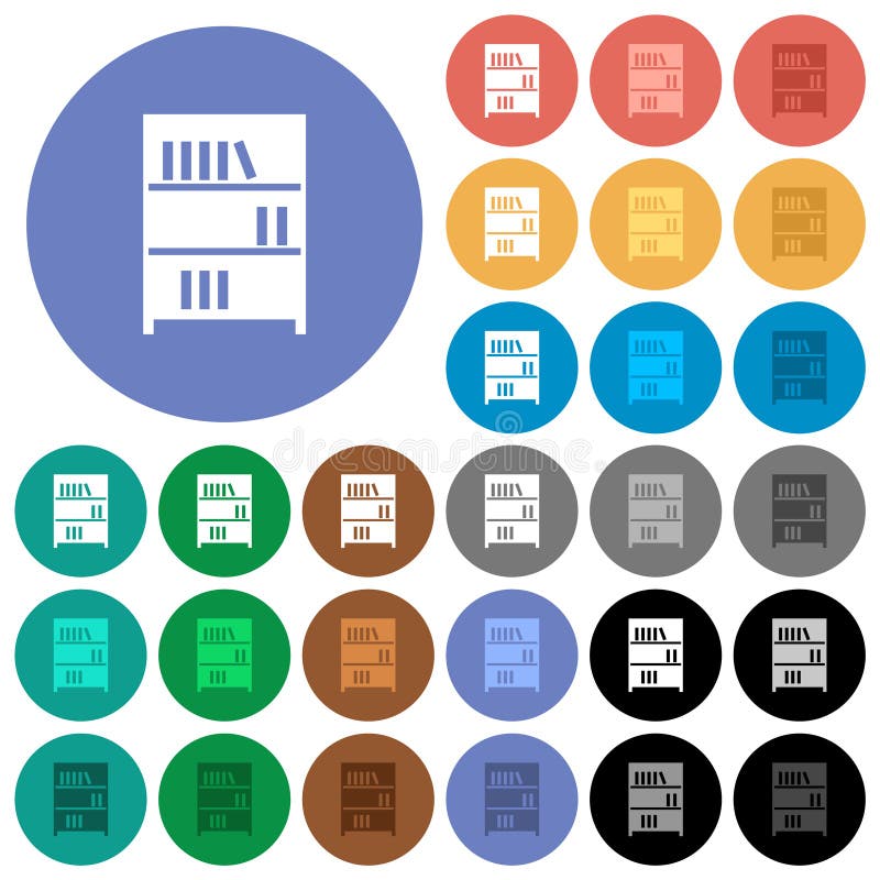 Bookshelf with Books Solid Color Darker Flat Icons Stock Vector ...