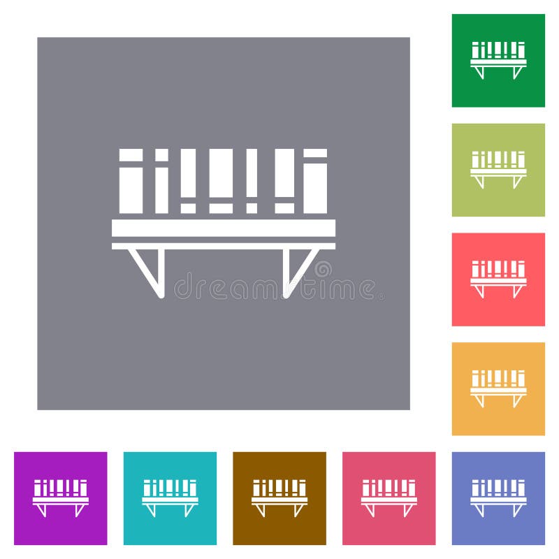 Bookshelf with Books Solid Square Flat Icons Stock Vector ...